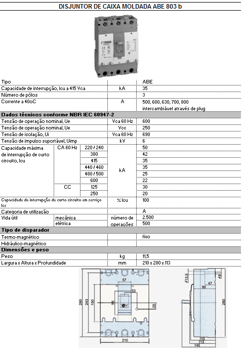 Disjuntor de caixa moldada ABE 803b (500A,630,700,800A) :: Michel Santos